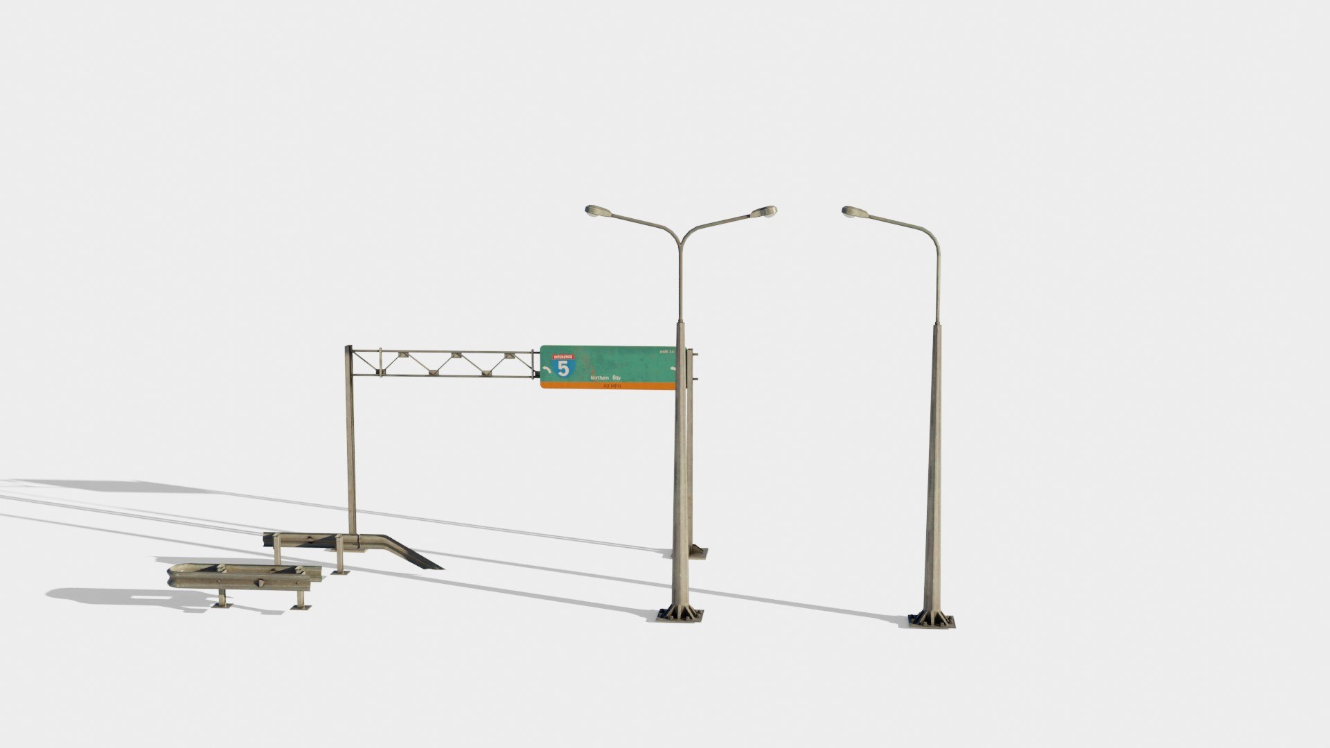 Highway Guard Rail Signs And Street Lights With 4k Pbr Textures 3D ...