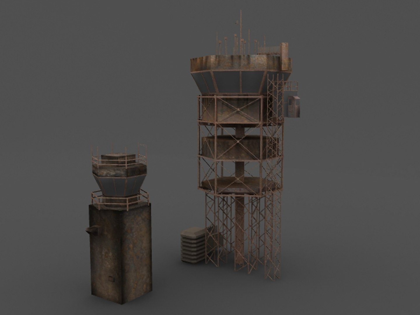 Rusty Control Towers 3d Model