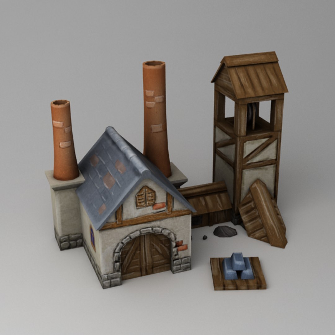 3d cartoon ore foundry model