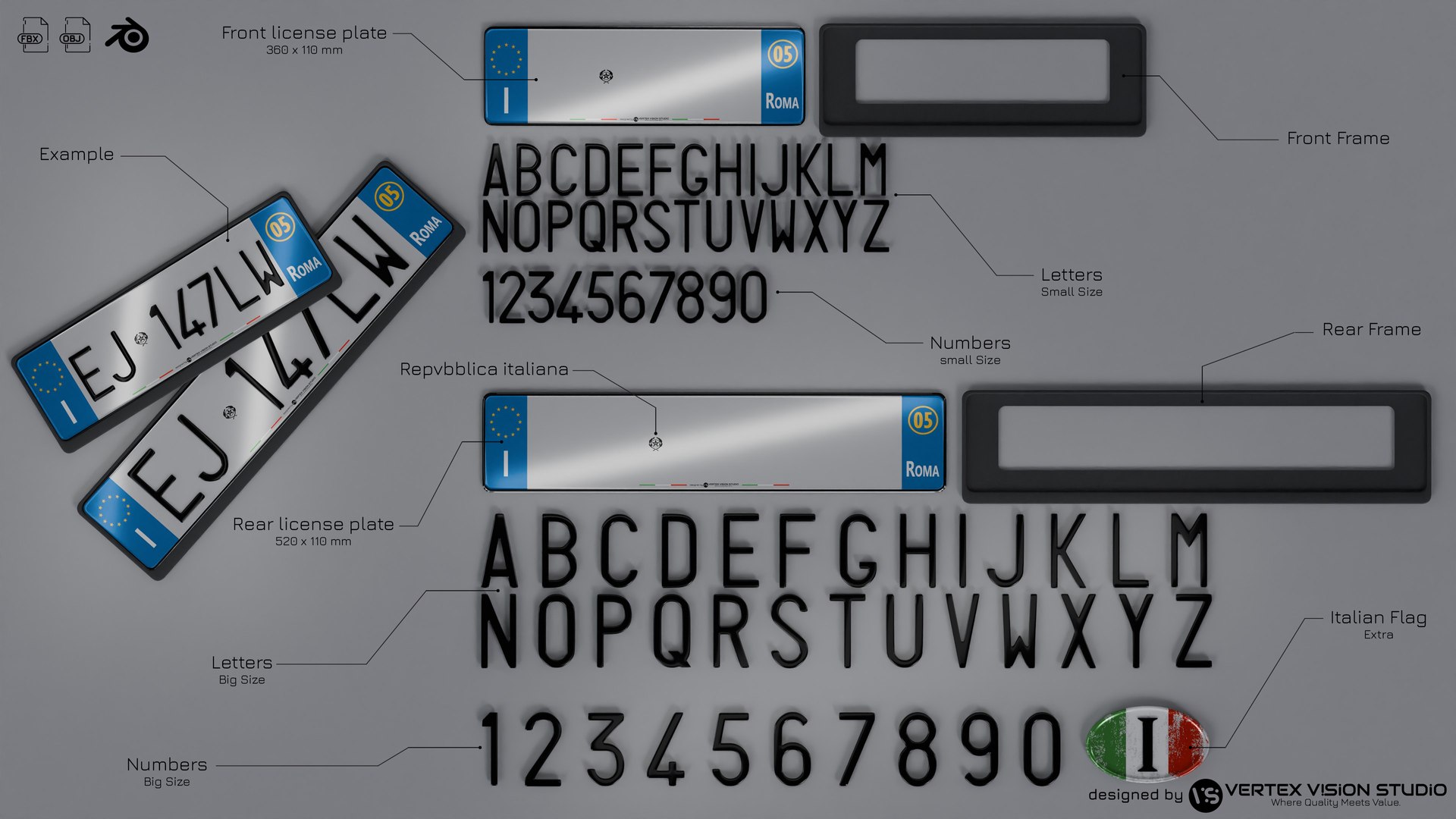 Customizable Italian License Plate 3D - TurboSquid 2305628