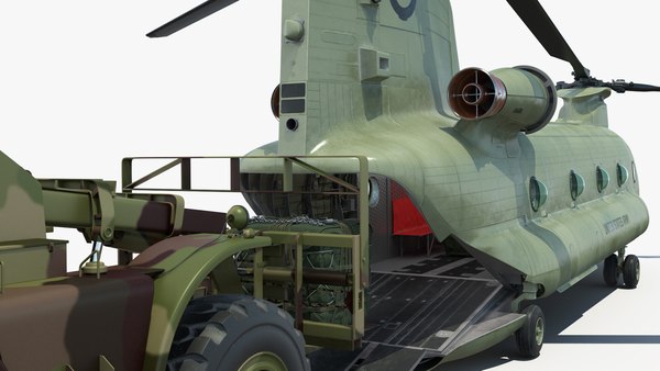 叉车将货物装载到运输直升机 CH 47 Chinook Rigged3D模型 - TurboSquid 2349679