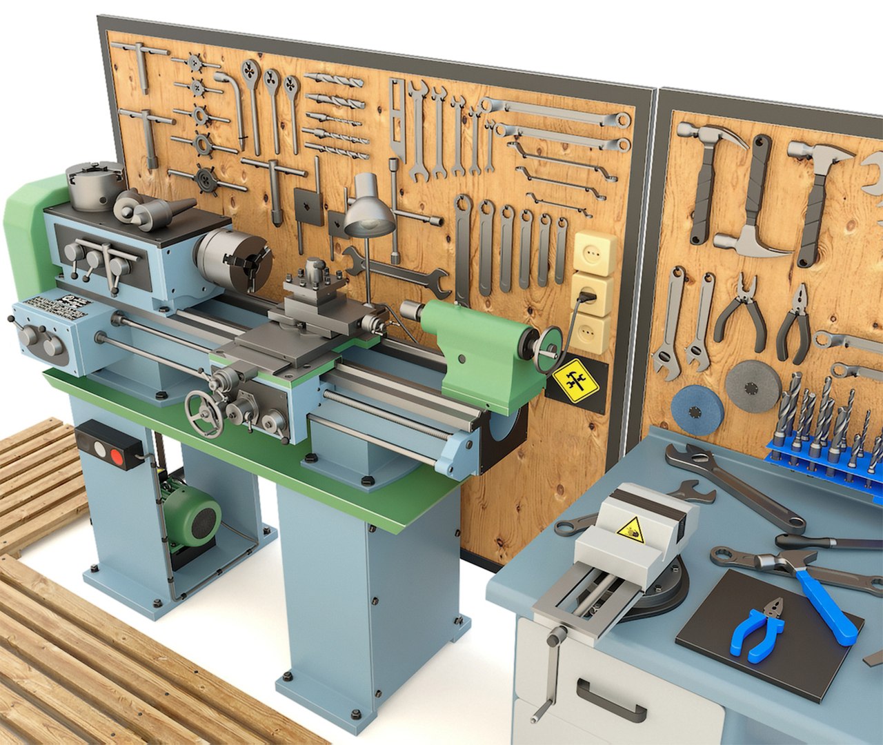 3D Model Lathe Machine Workbench Workshop Industrial Garage Tools ...