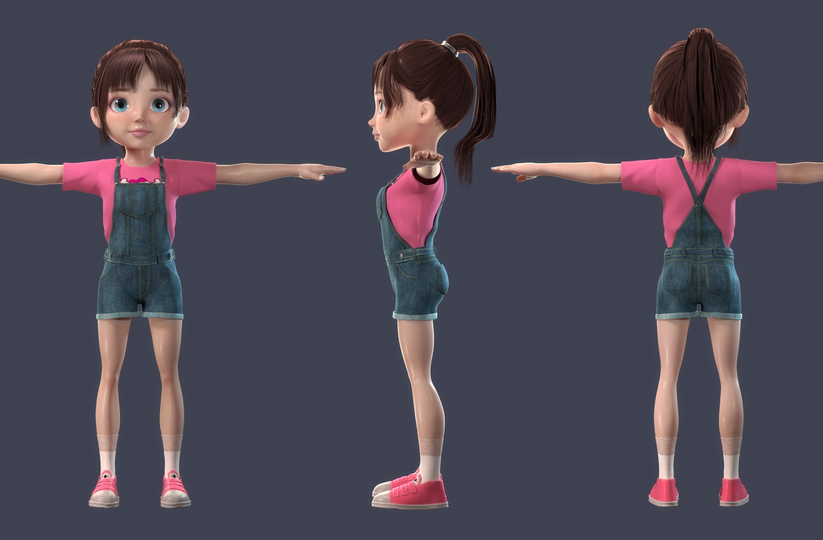 Cartoon Young Girl With Binding Model - TurboSquid 1833706