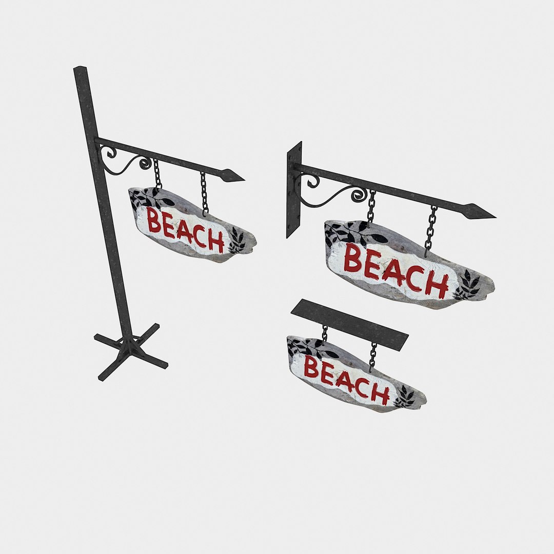 3D Old Wooden Beach Sign - TurboSquid 1650276