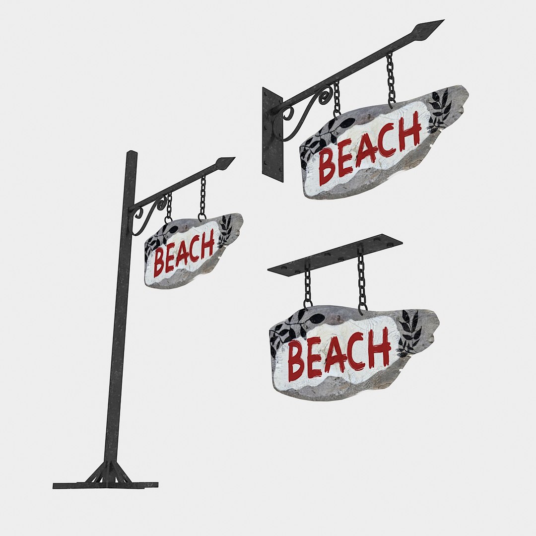 3D Old Wooden Beach Sign - TurboSquid 1650276
