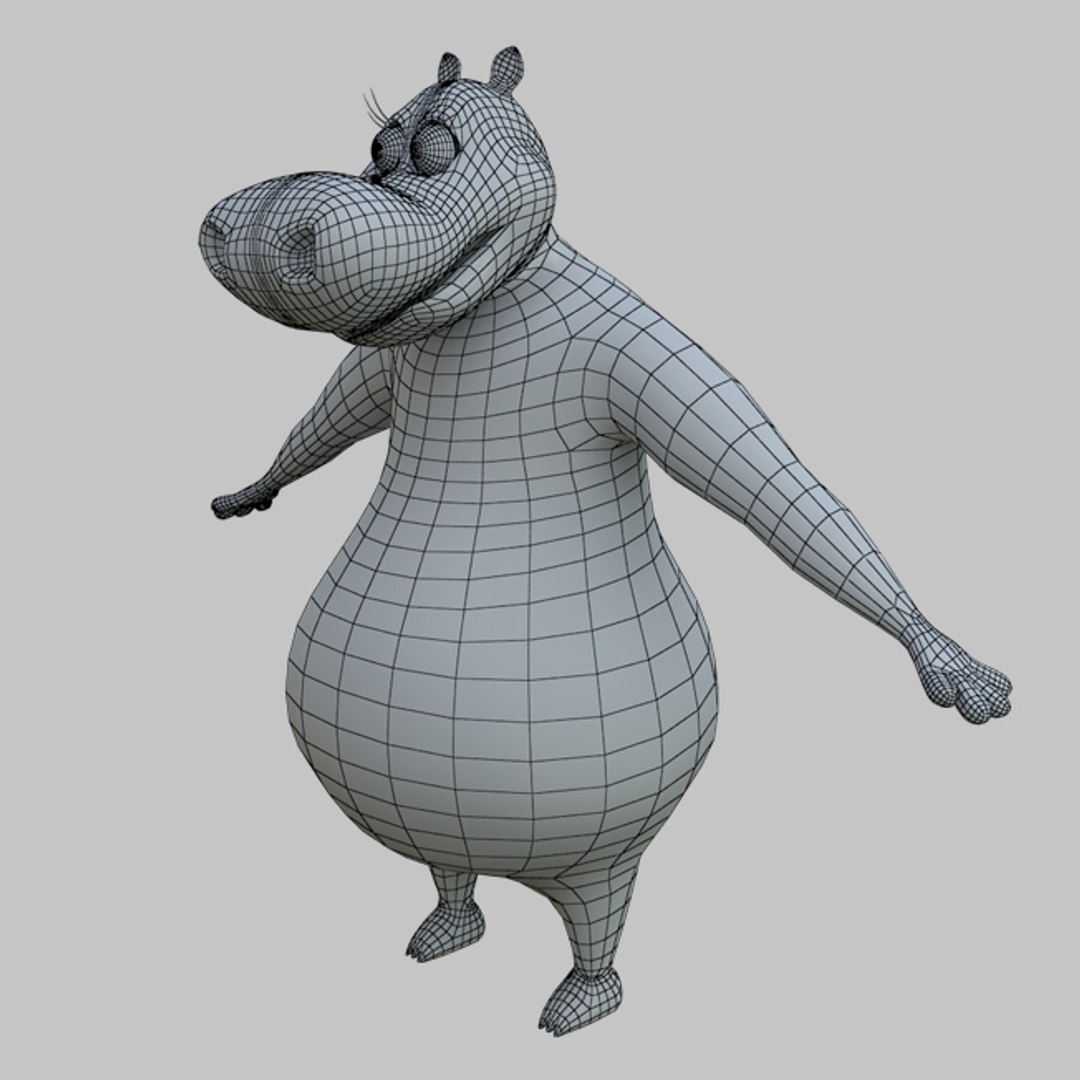 Hippo Cartoon 3d Model