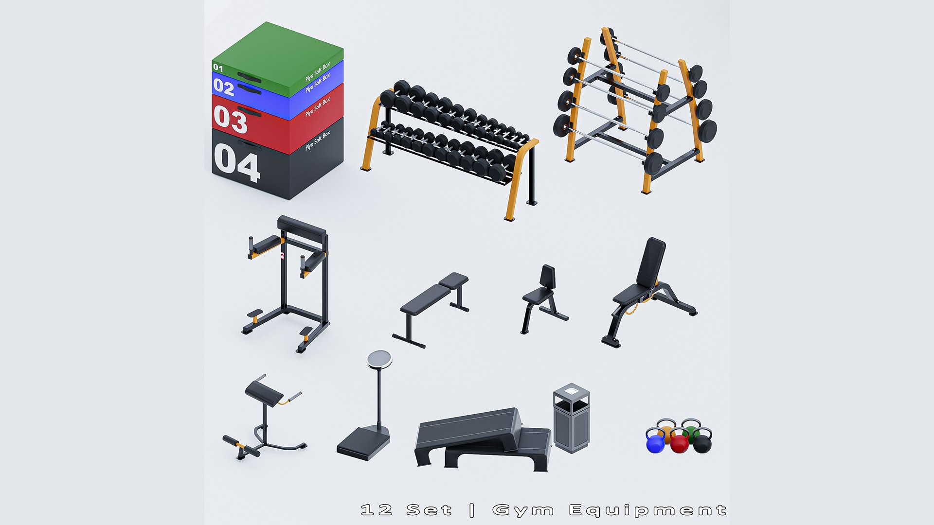 3D 12 Gym Equipment Blender -Fbx -Obj Model - TurboSquid 2060051