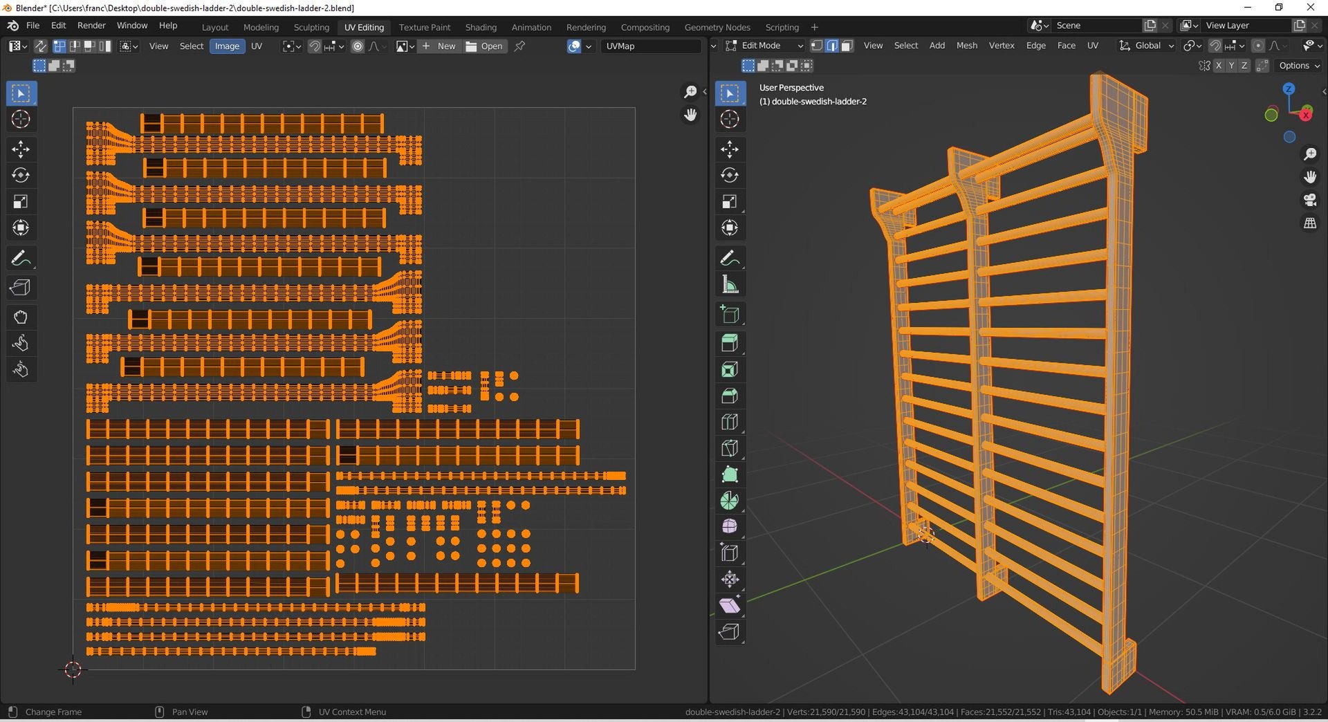 3D Double Swedish Ladder 2 Model - TurboSquid 1967366
