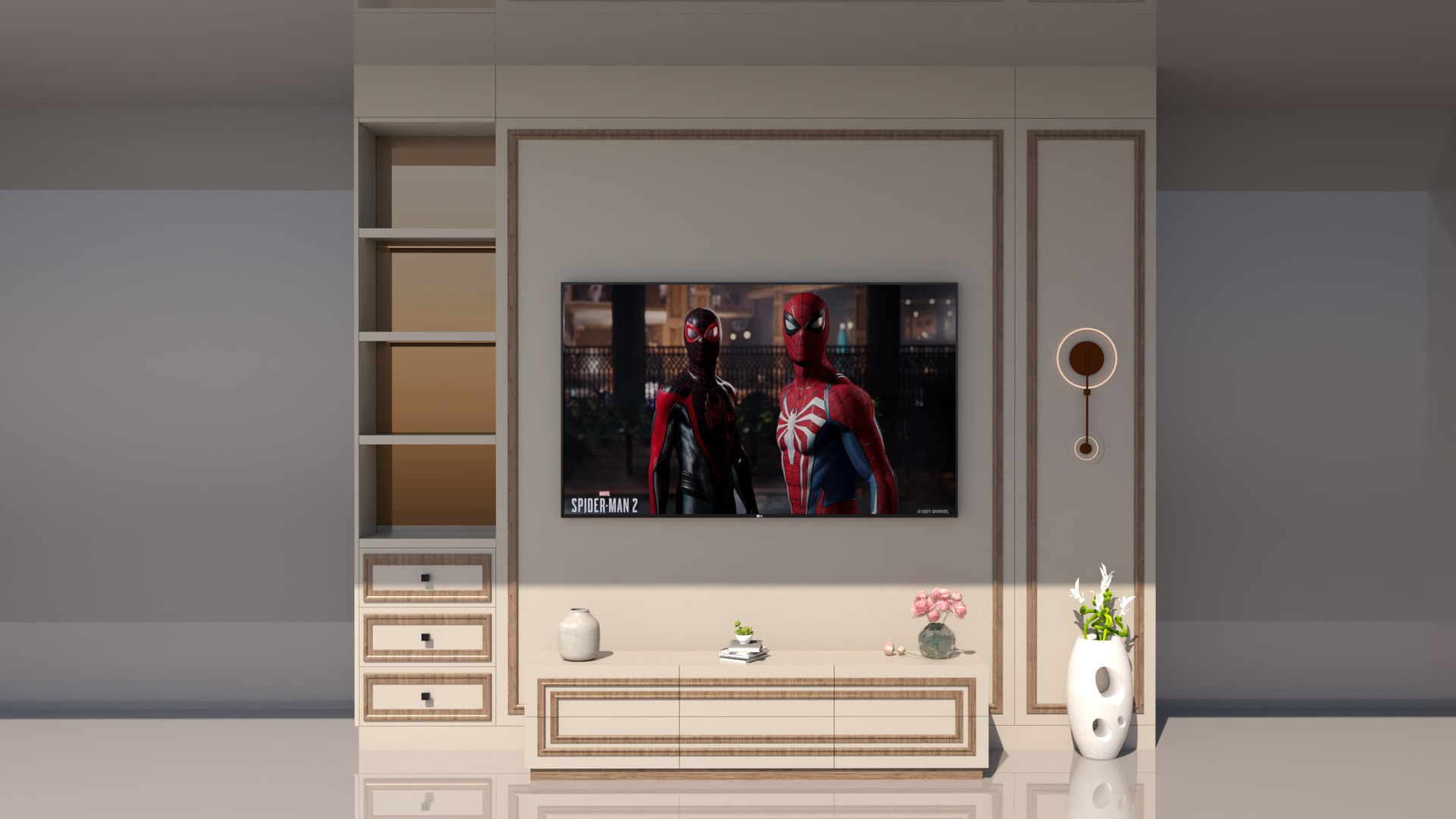 Modern TV Wall Unit Cabinet With Drawers Stylish Living Room 3D Model ...