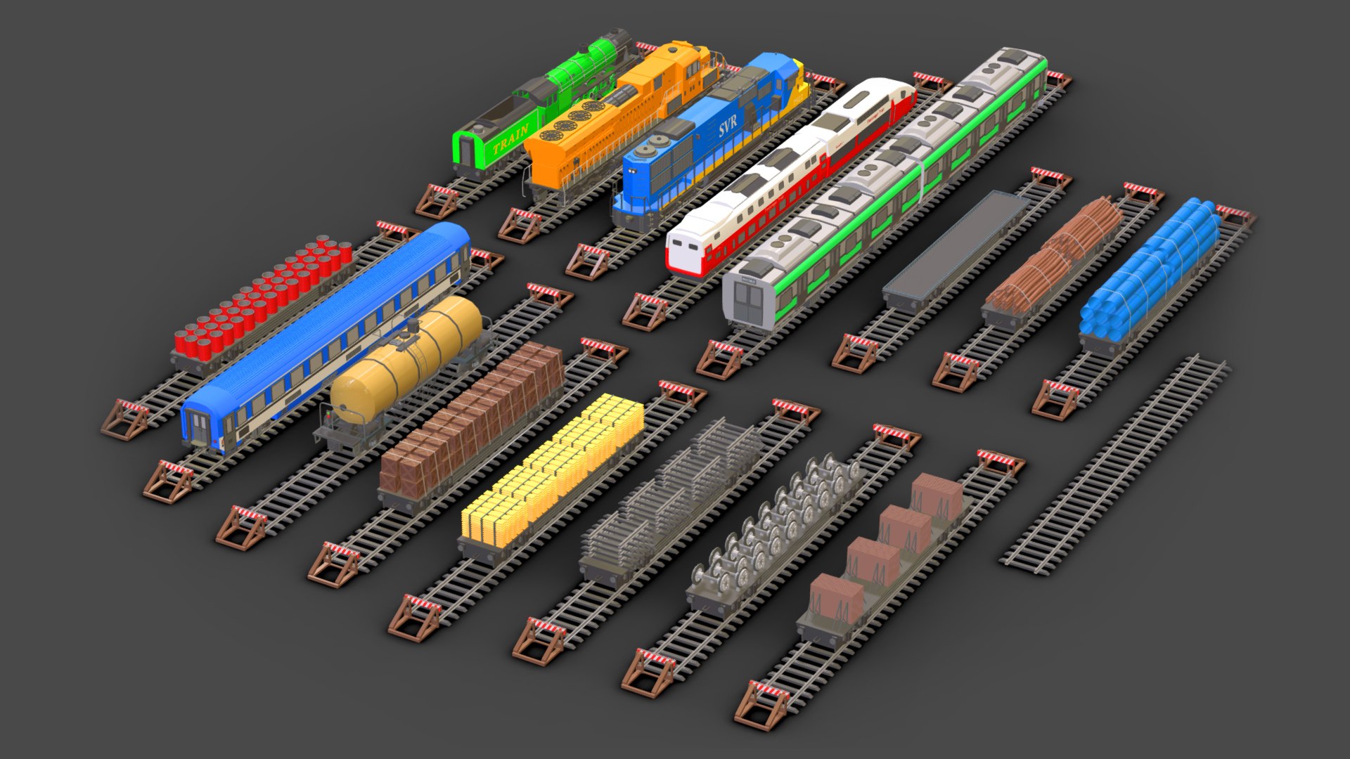 3D 18 Train Models In Just One Package Low-poly 3D Model Model ...