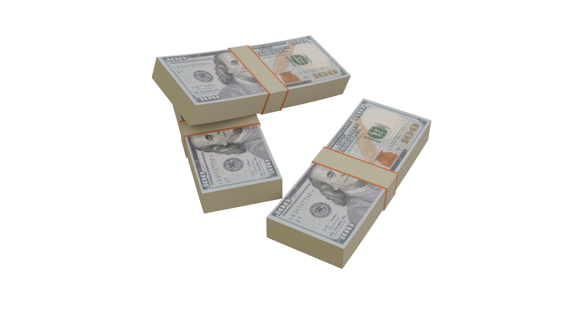 100 Dollar Bundle Bank Note 3D Model - TurboSquid 1795343