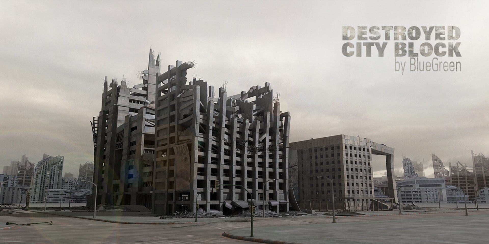 Destroyed City Block 3d Model