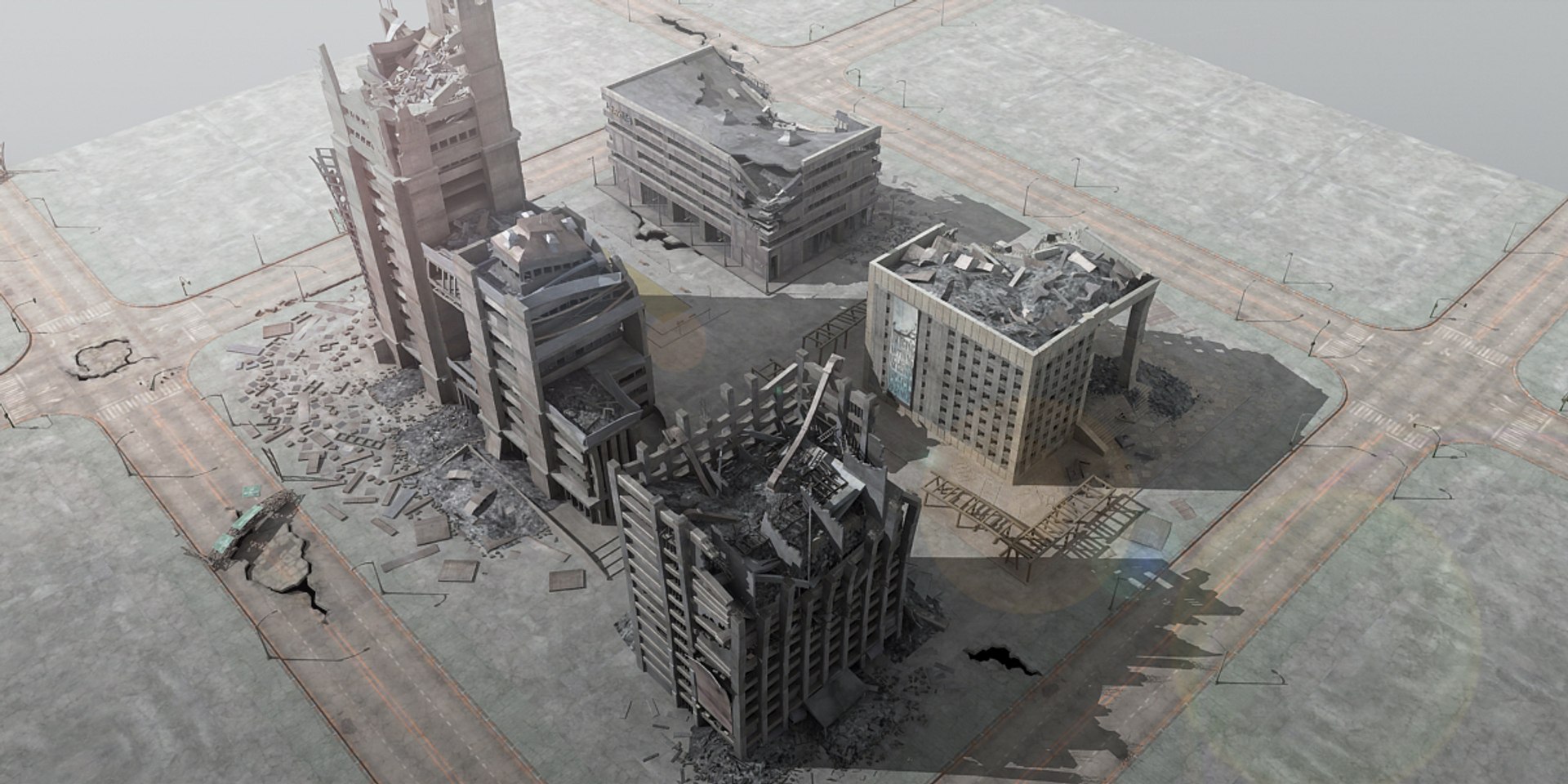 Destroyed City Block 3d Model