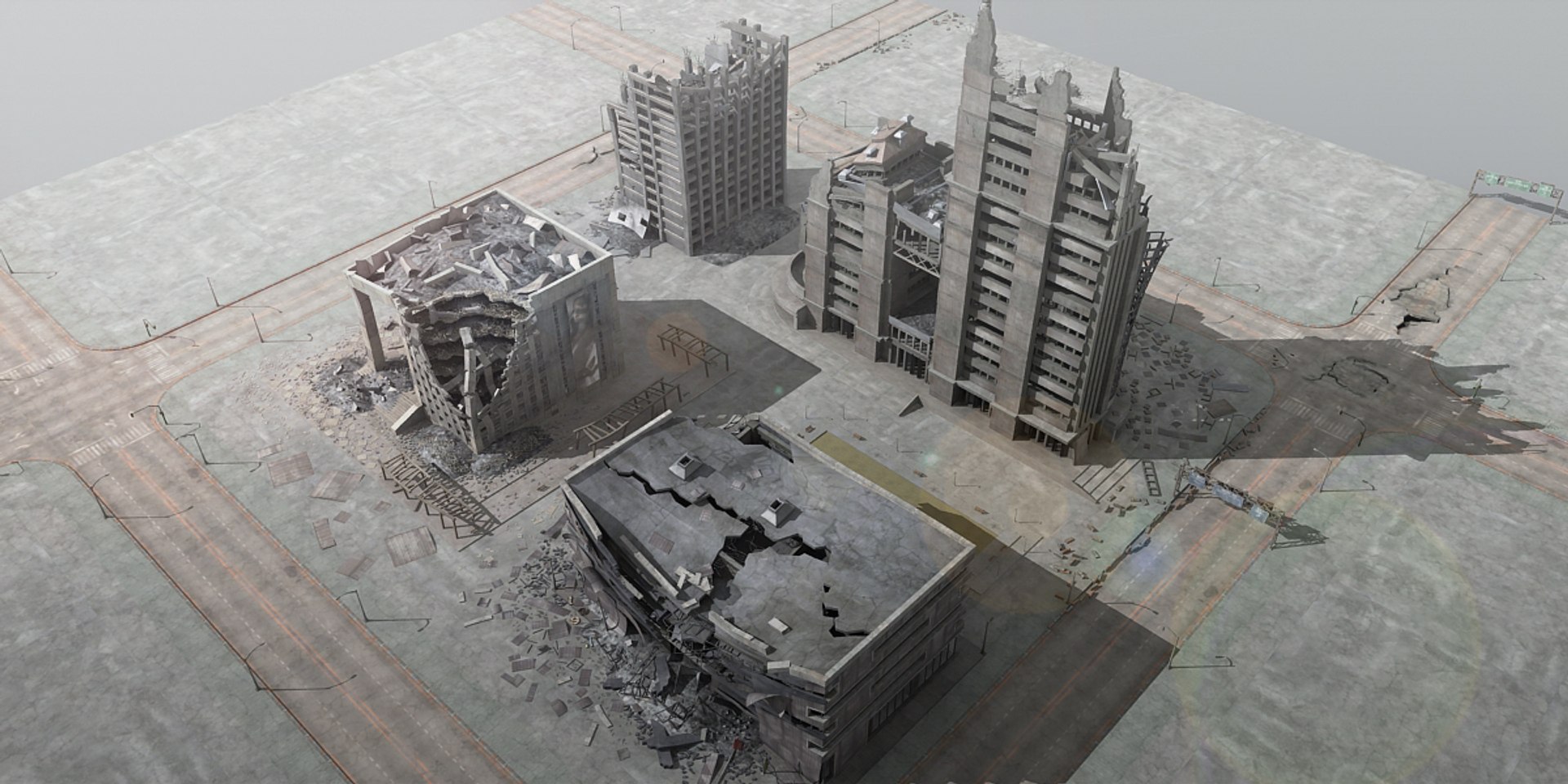 Destroyed City Block 3d Model