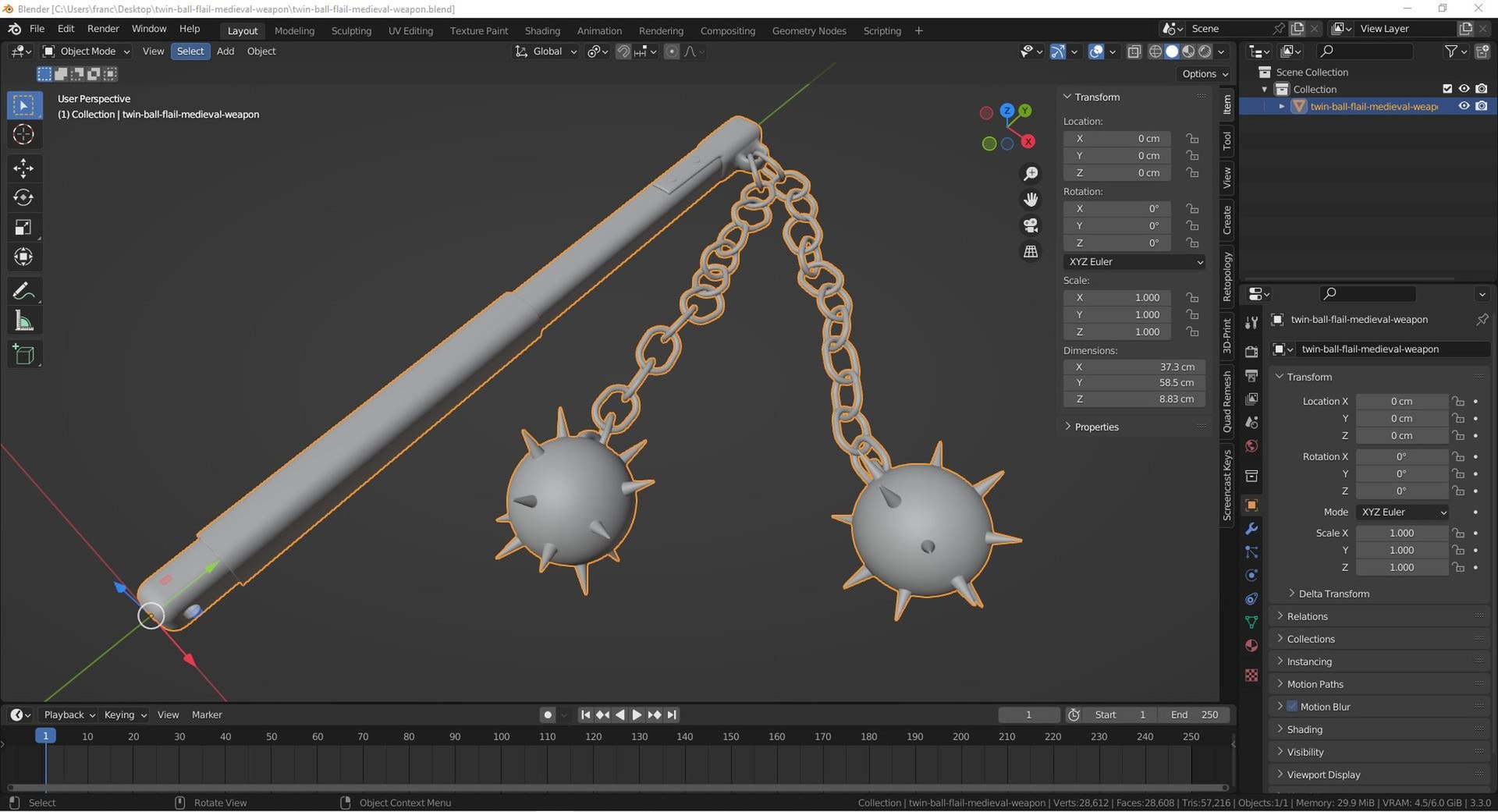 Twin Ball Flail Medieval Weapon 3D Model - TurboSquid 2006043