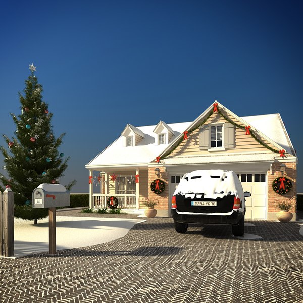 3ds max snow christmas house