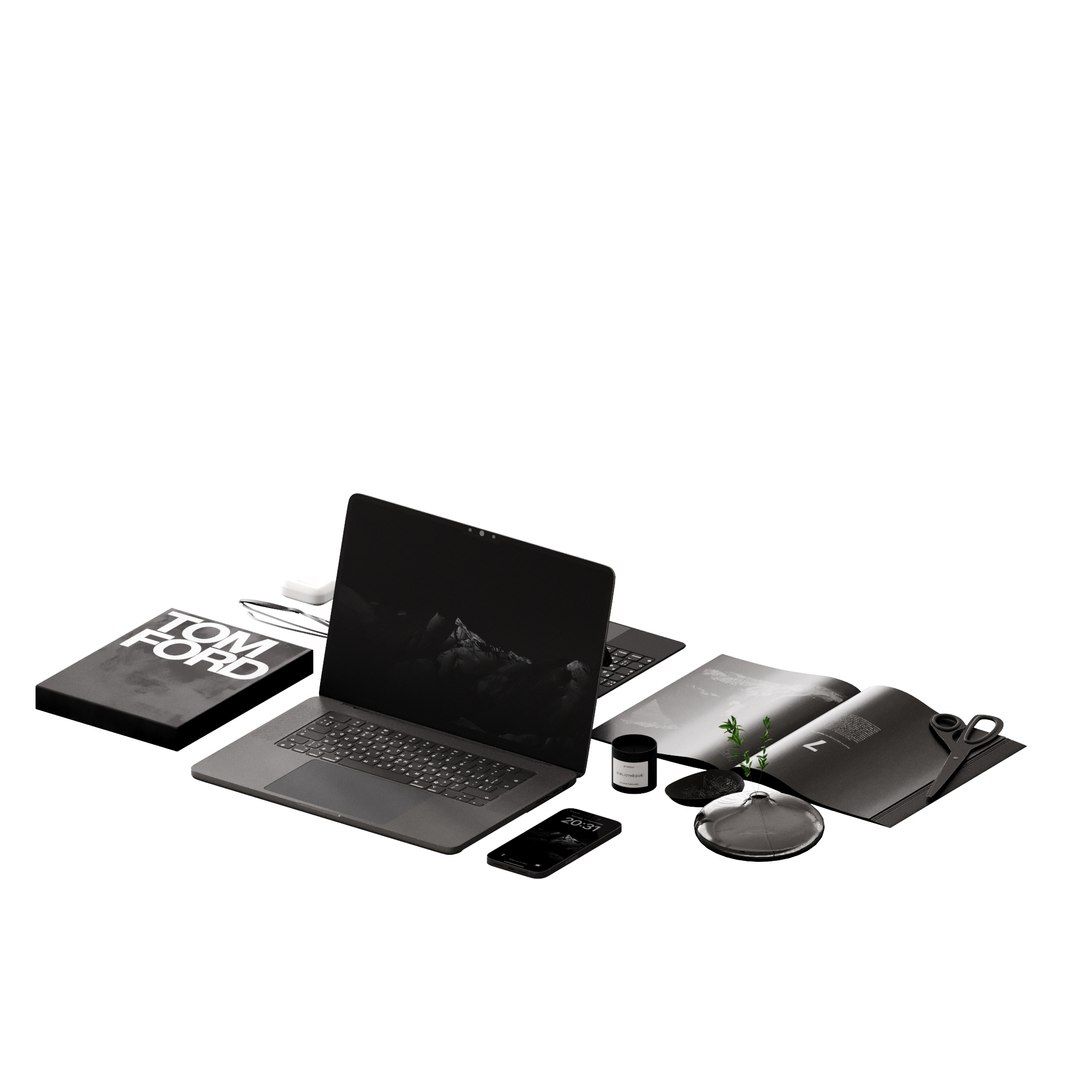 3D Black and white apple electronic decorative set for desktop ...