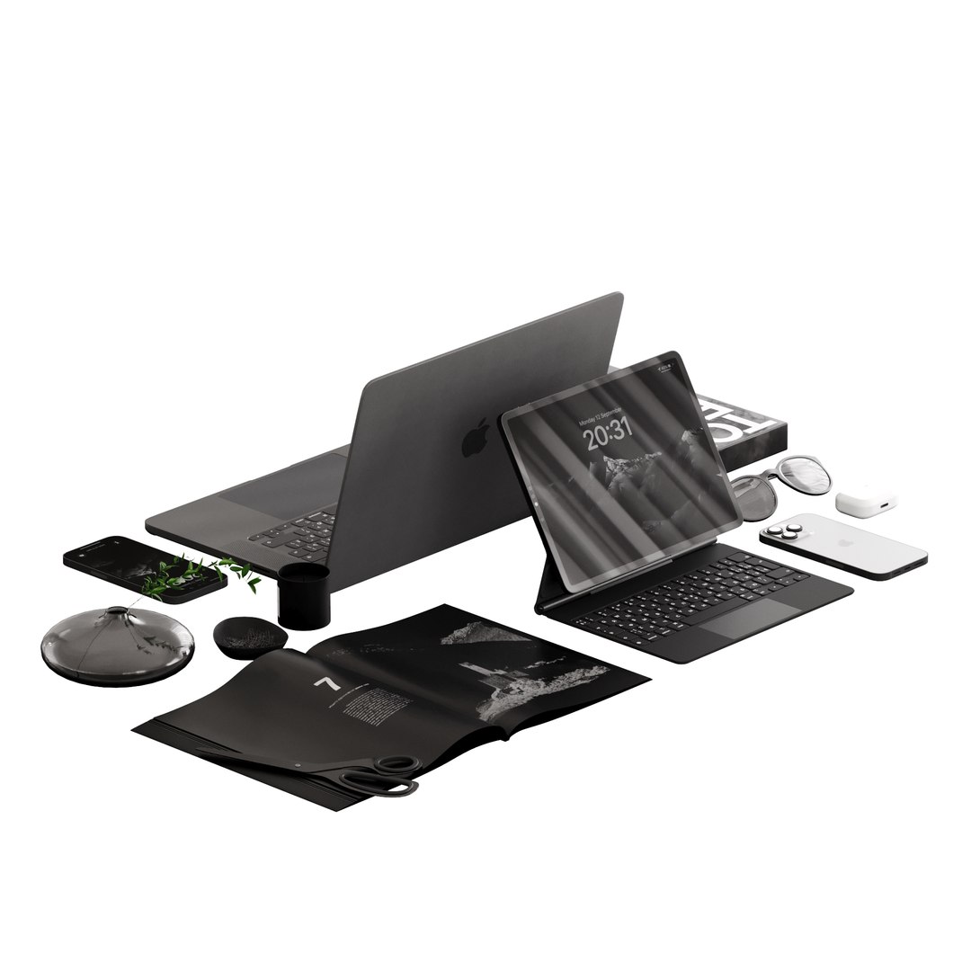 3D Black and white apple electronic decorative set for desktop ...