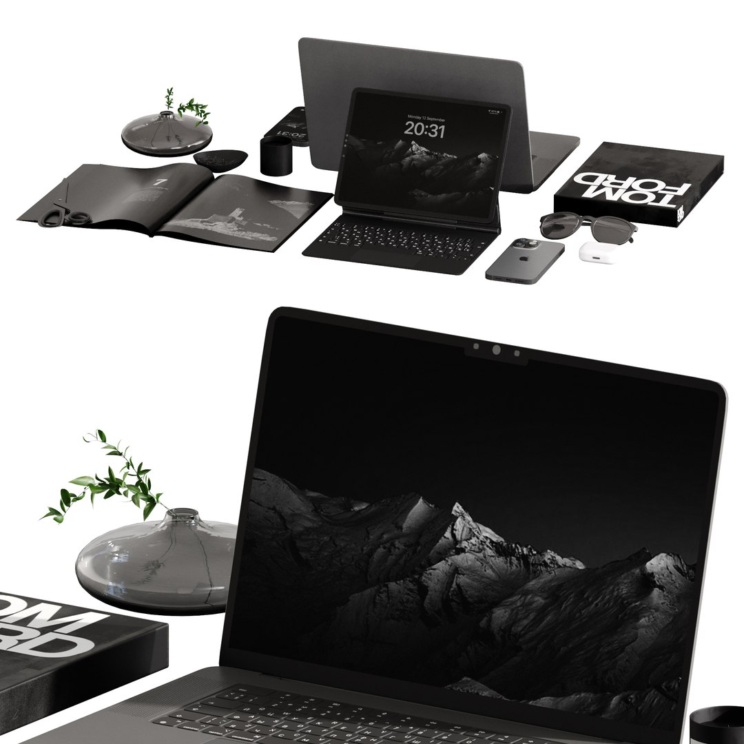 3D Black and white apple electronic decorative set for desktop ...