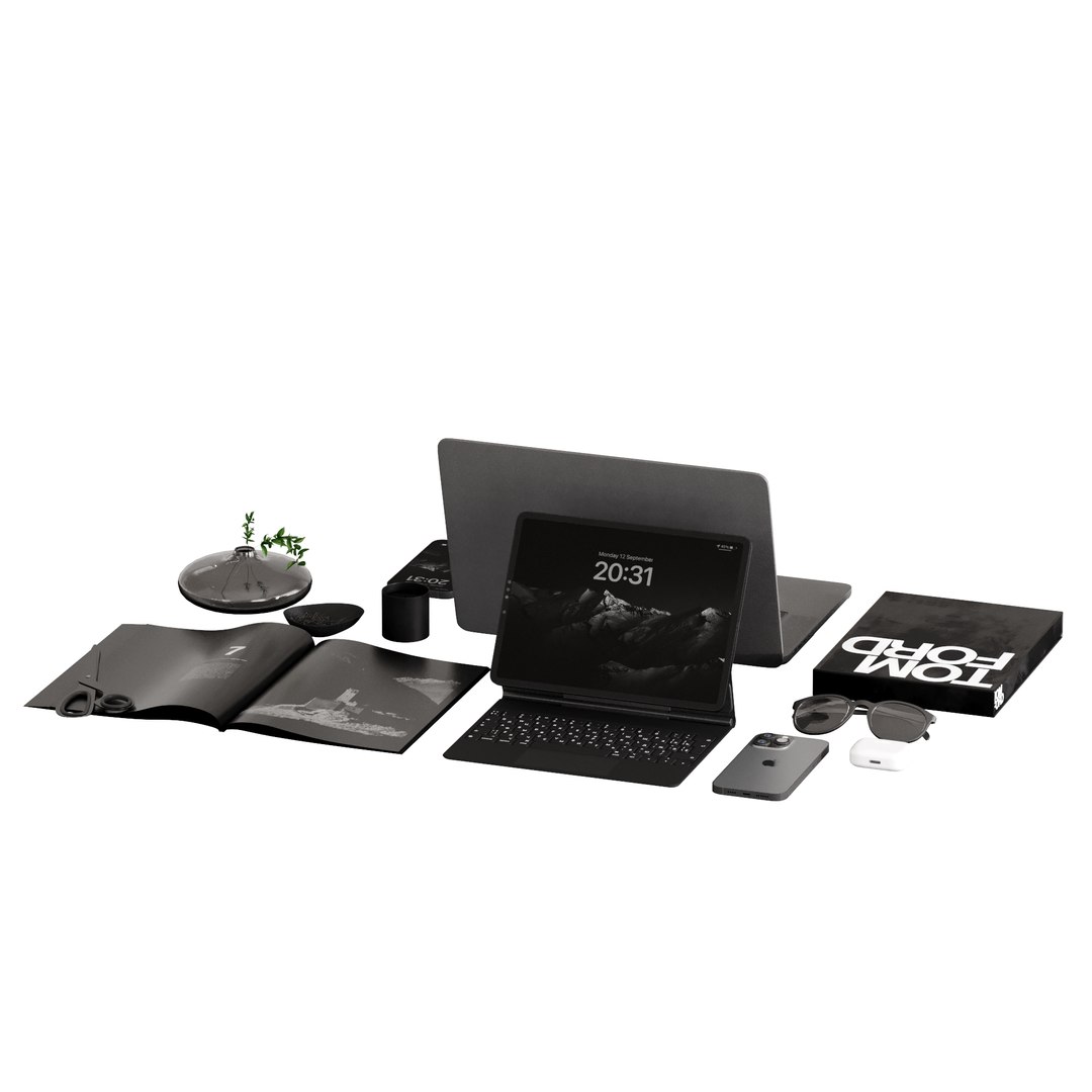 3D Black and white apple electronic decorative set for desktop ...