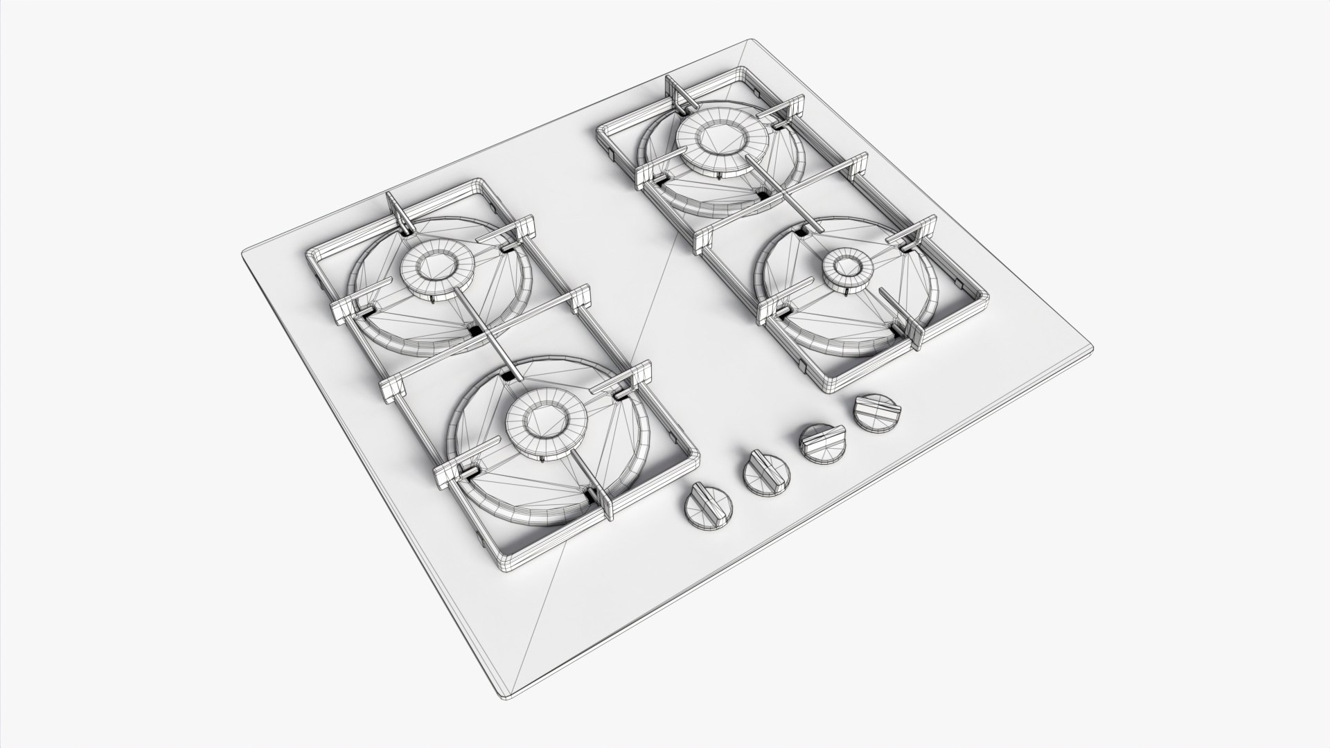 3D Gas Hob 4 Burners Glass Black 01 - TurboSquid 2027536
