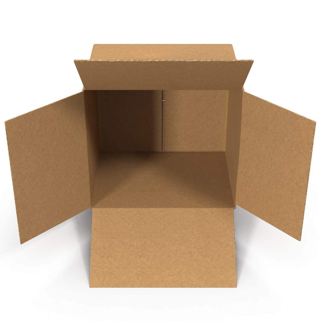 3d open cardboard box