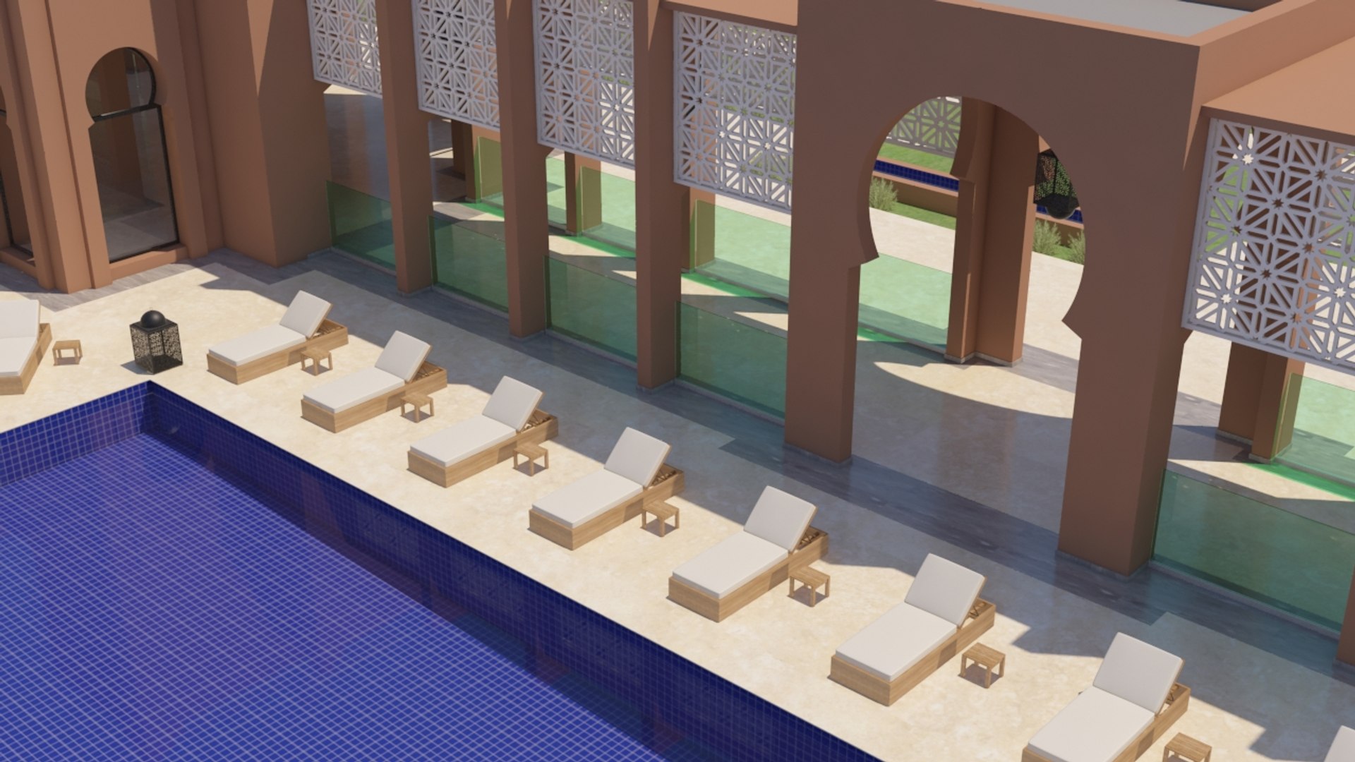 3D Traditional Moroccan Pool Architecture Exterior - TurboSquid 1382532