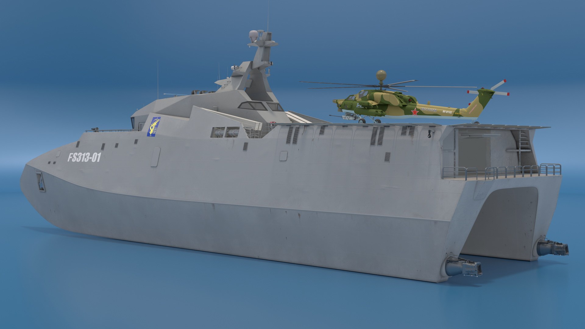 Iranian Corvette Shahid Soleimani With Combat Helicopter 3D Model ...
