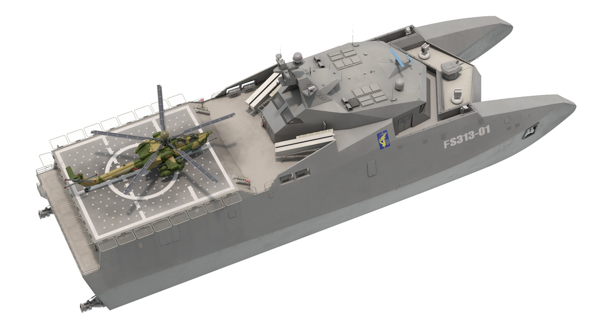 Iranian Corvette Shahid Soleimani With Combat Helicopter 3D Model ...