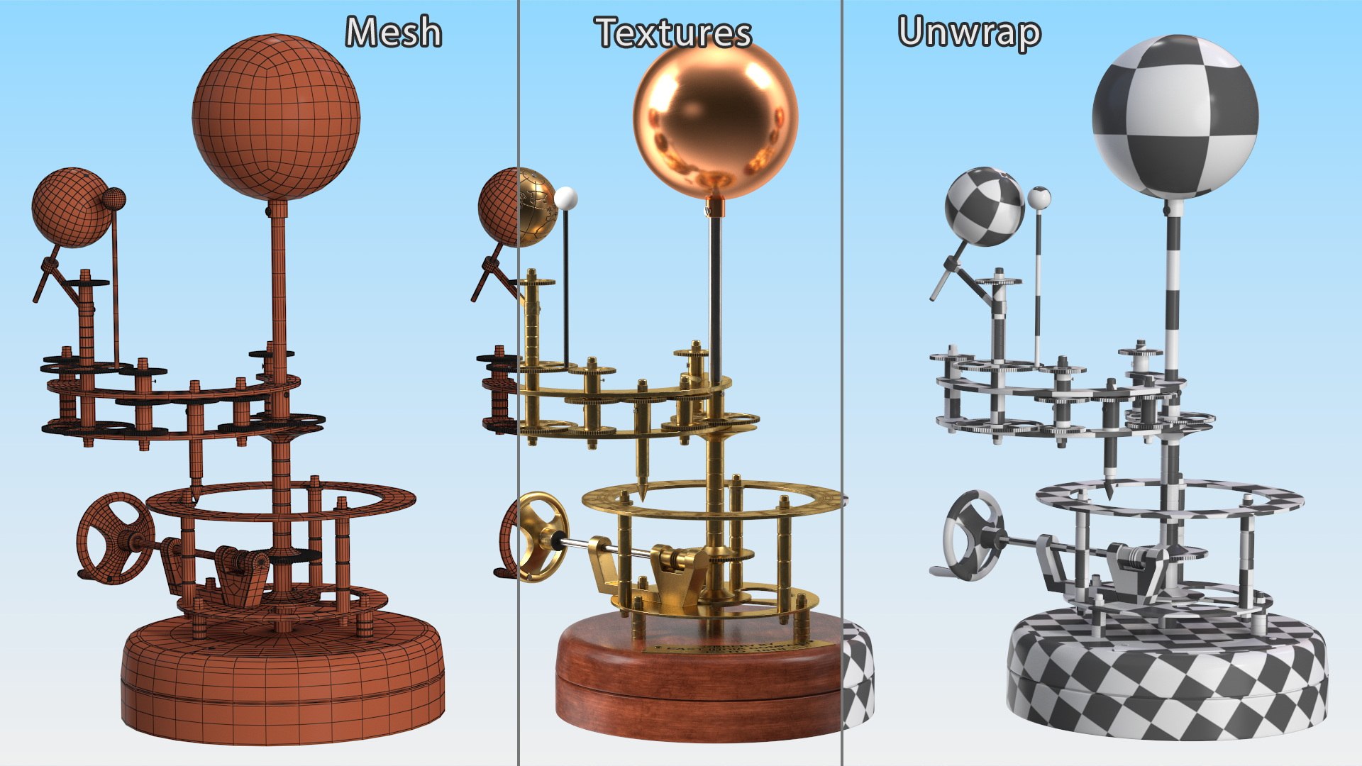 3D Vintage Brass Solar System Orrery - TurboSquid 2101939