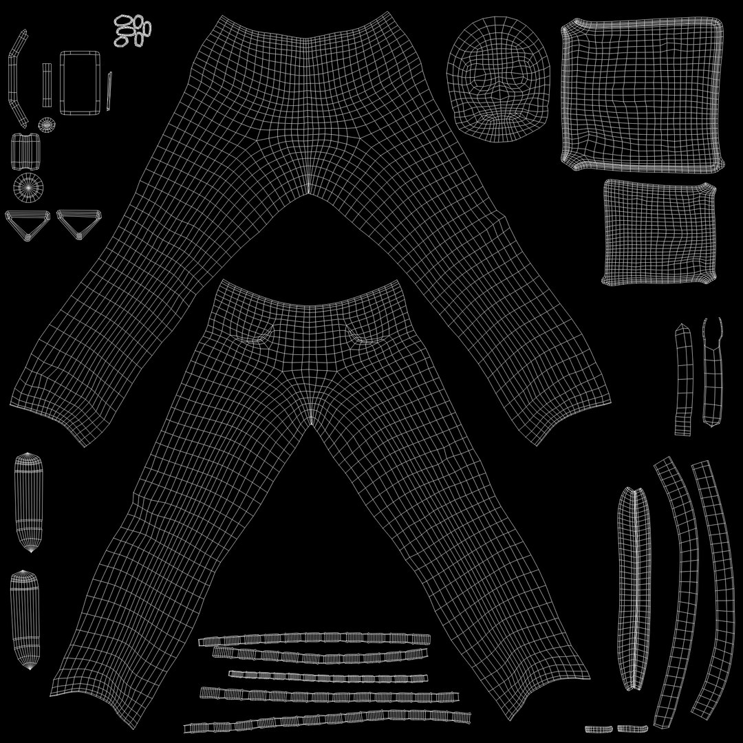 Mens Black Biker Pants With Side Tool Bag 3D model - TurboSquid 2071234