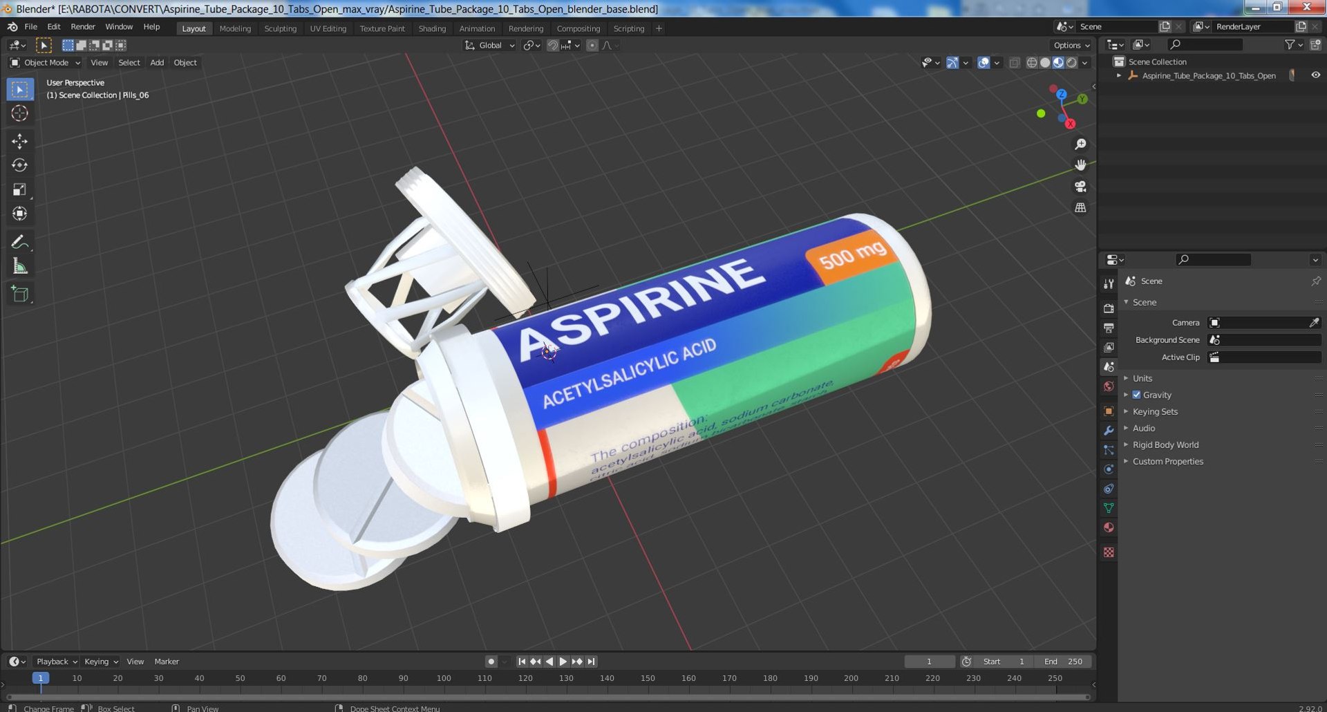 Aspirine Tube Package 10 Tabs Open Model - TurboSquid 2211525