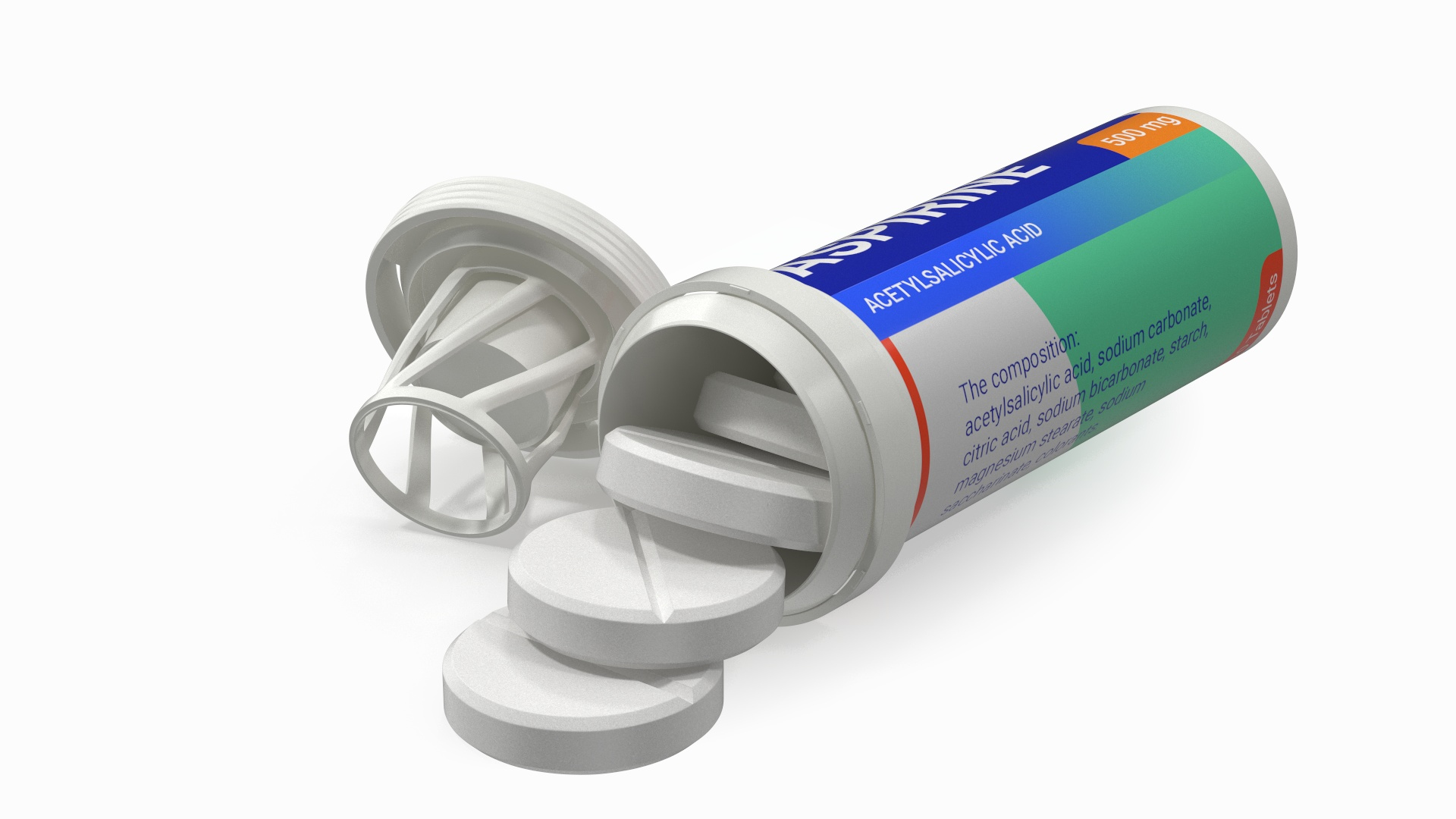 Aspirine Tube Package 10 Tabs Open Model - TurboSquid 2211525