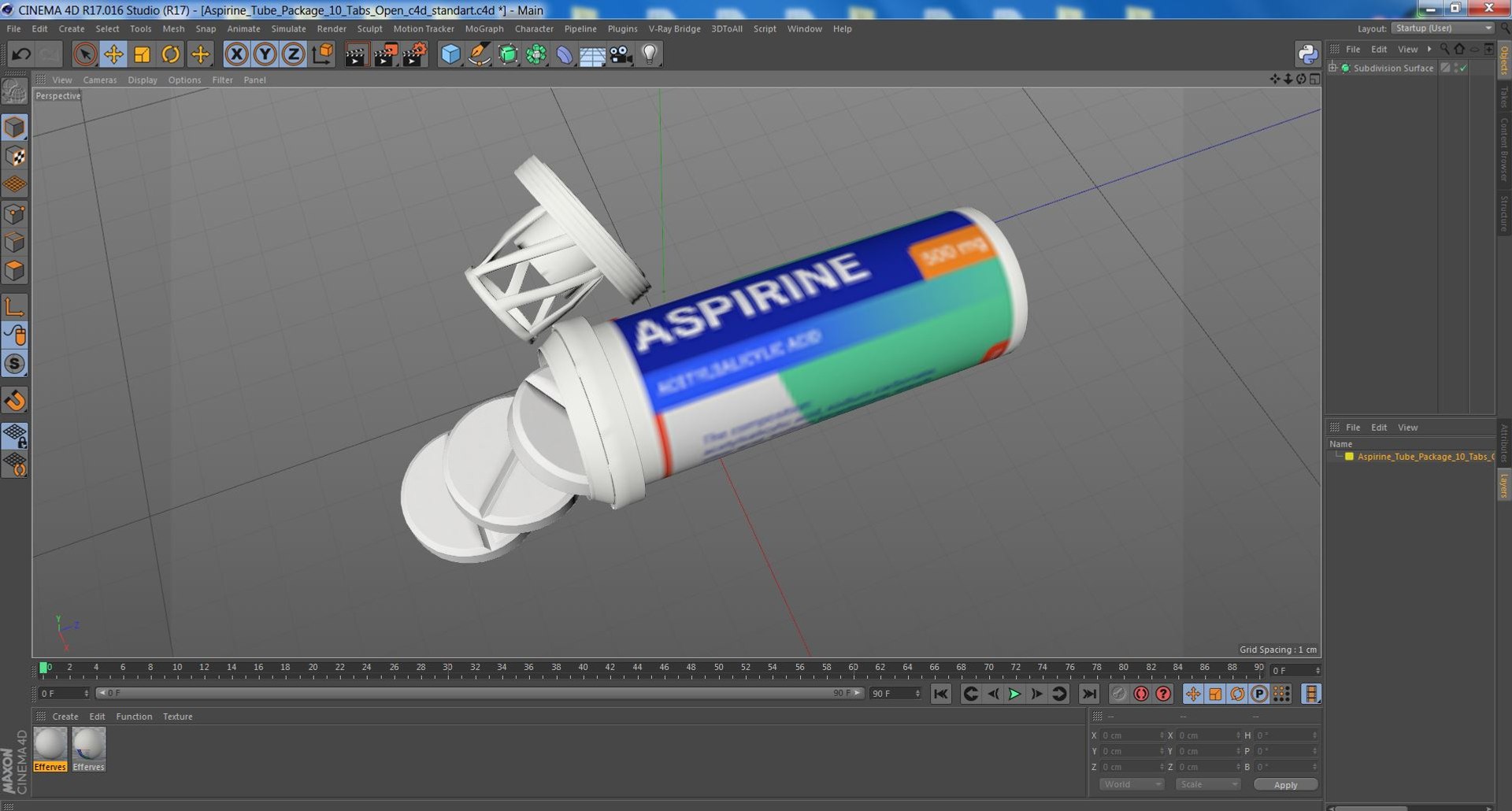 Aspirine Tube Package 10 Tabs Open Model - TurboSquid 2211525