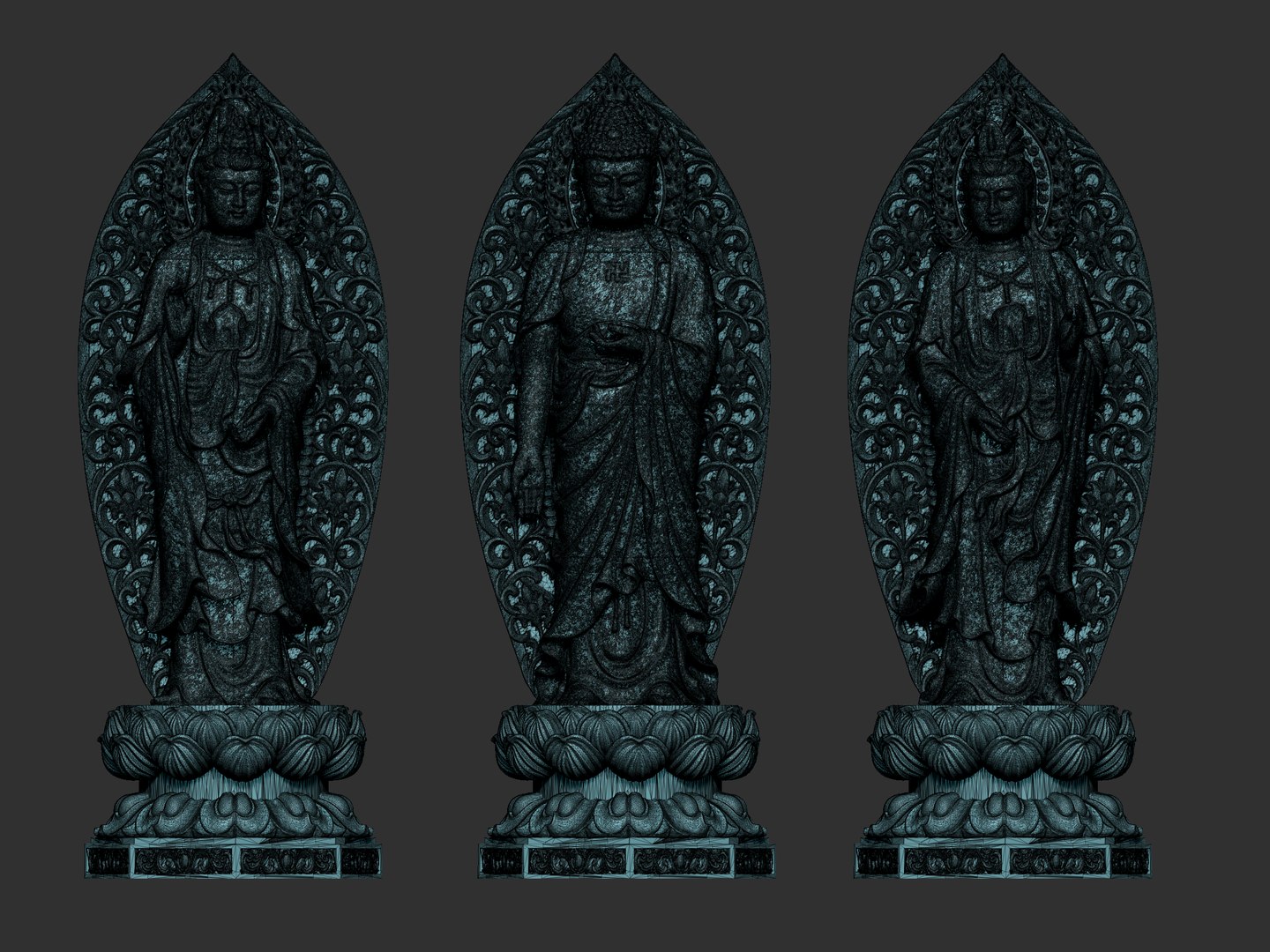 Three Buddhas Or Bodhisattvas 3D Model - TurboSquid 2052671