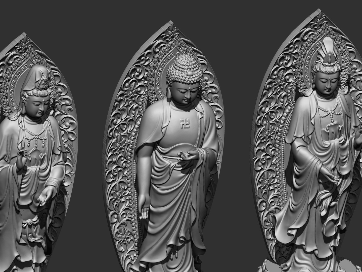 Three Buddhas Or Bodhisattvas 3D Model - TurboSquid 2052671