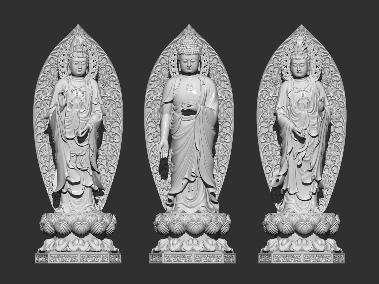 Three Buddhas Or Bodhisattvas 3D Model - TurboSquid 2052671