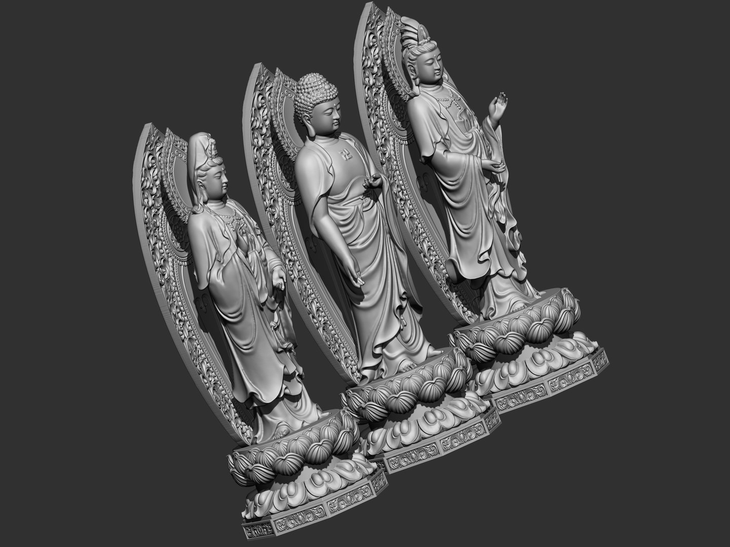 Three Buddhas Or Bodhisattvas 3D Model - TurboSquid 2052671