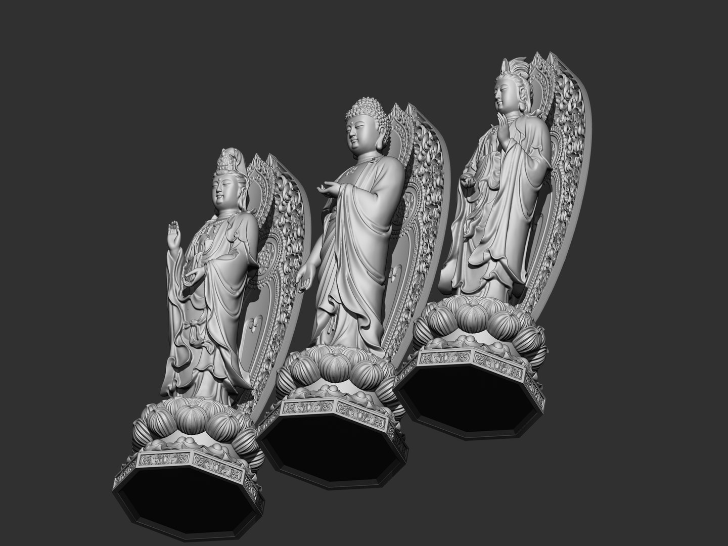 Three Buddhas Or Bodhisattvas 3D Model - TurboSquid 2052671