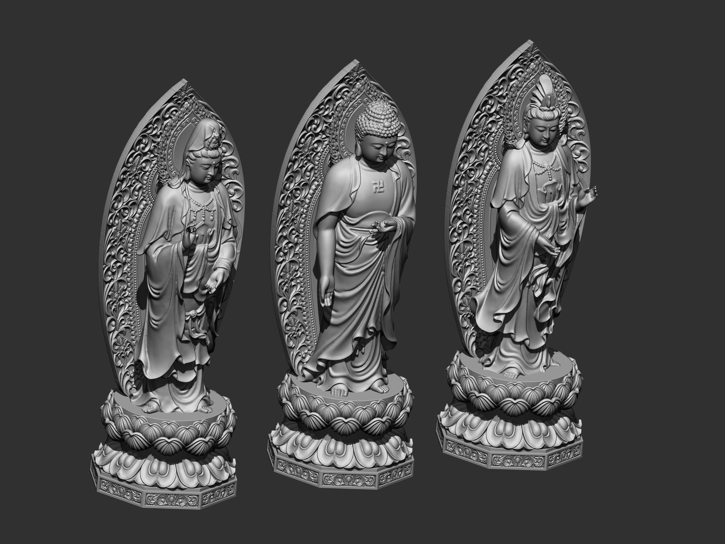 Three Buddhas Or Bodhisattvas 3D Model - TurboSquid 2052671