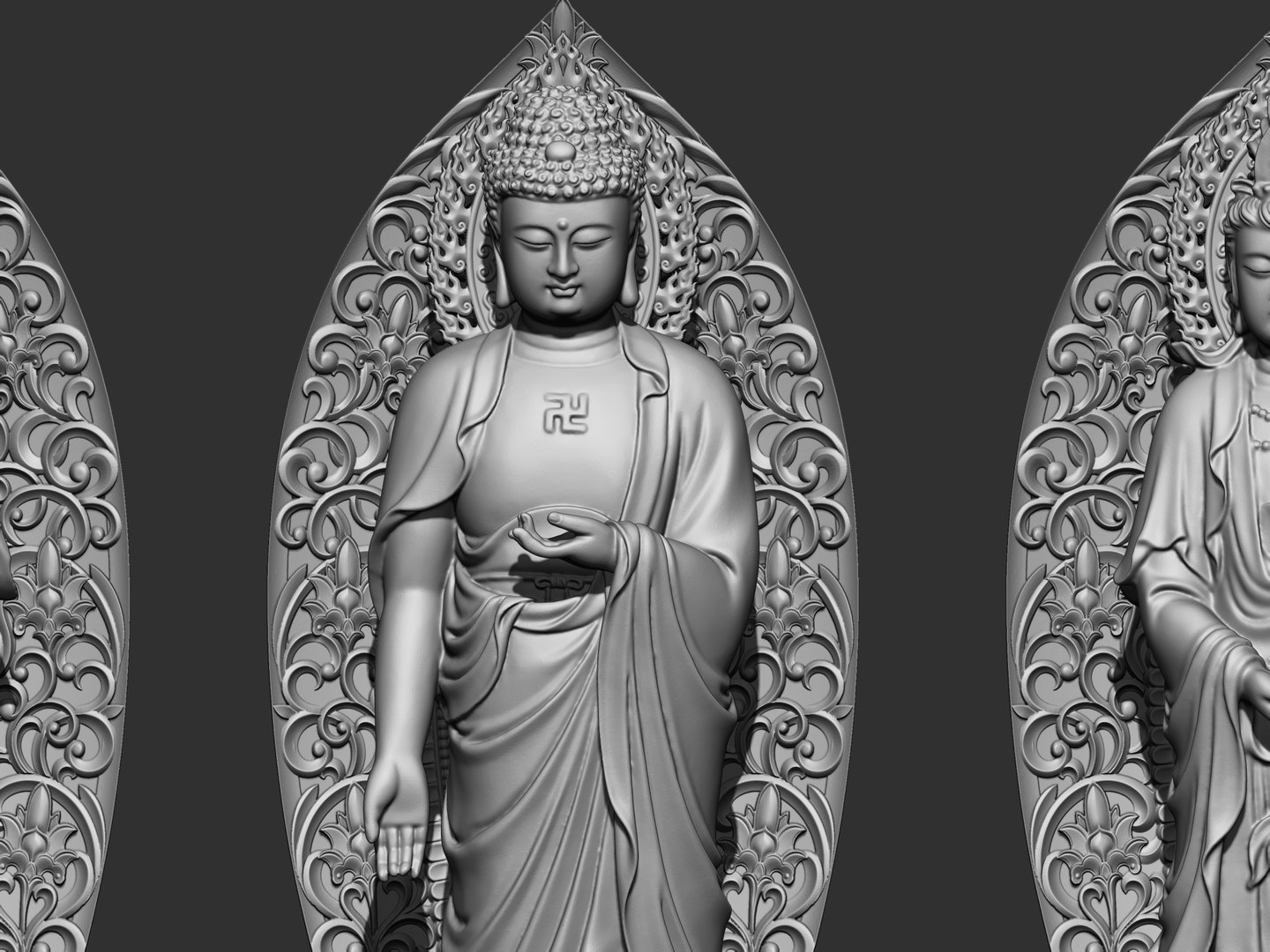 Three Buddhas Or Bodhisattvas 3D Model - TurboSquid 2052671