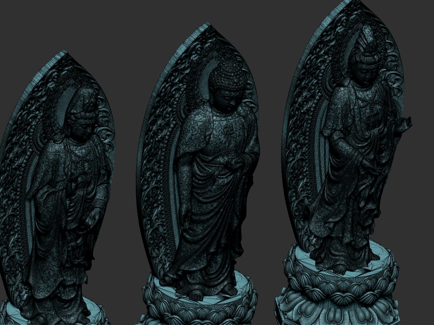Three Buddhas Or Bodhisattvas 3D Model - TurboSquid 2052671