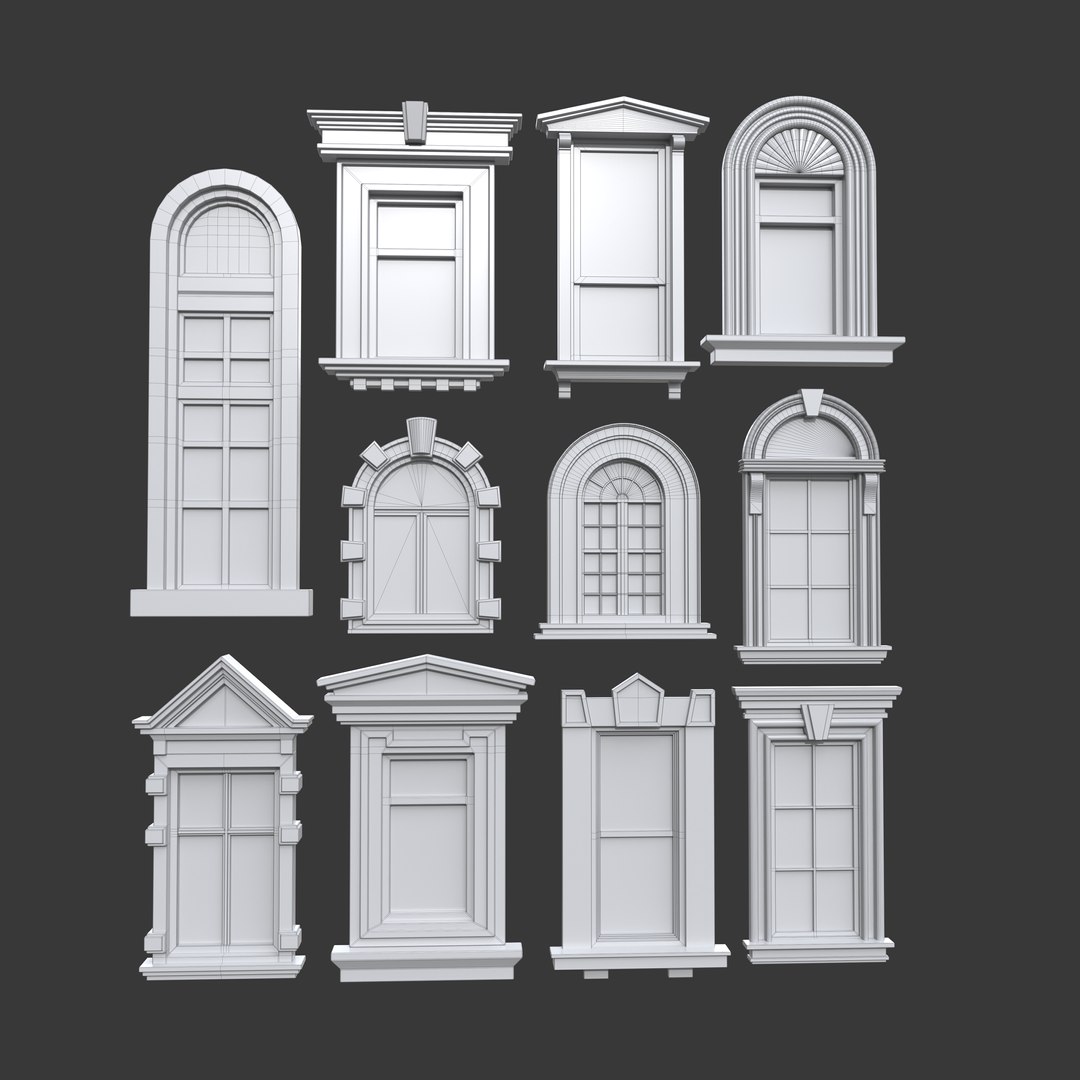 Classic Cartoon Style Of PBR Modular Windows Collection 3 Model ...