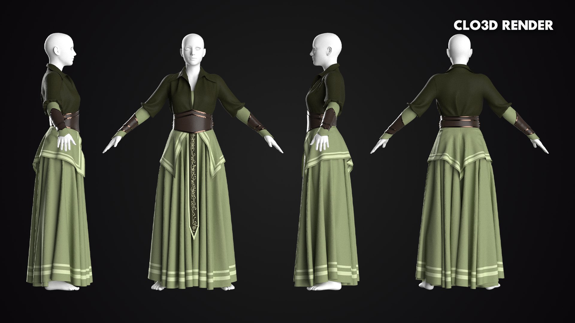 3D Medieval Women Outfit - Marvelous Designer Clo3D - High Low Poly ...
