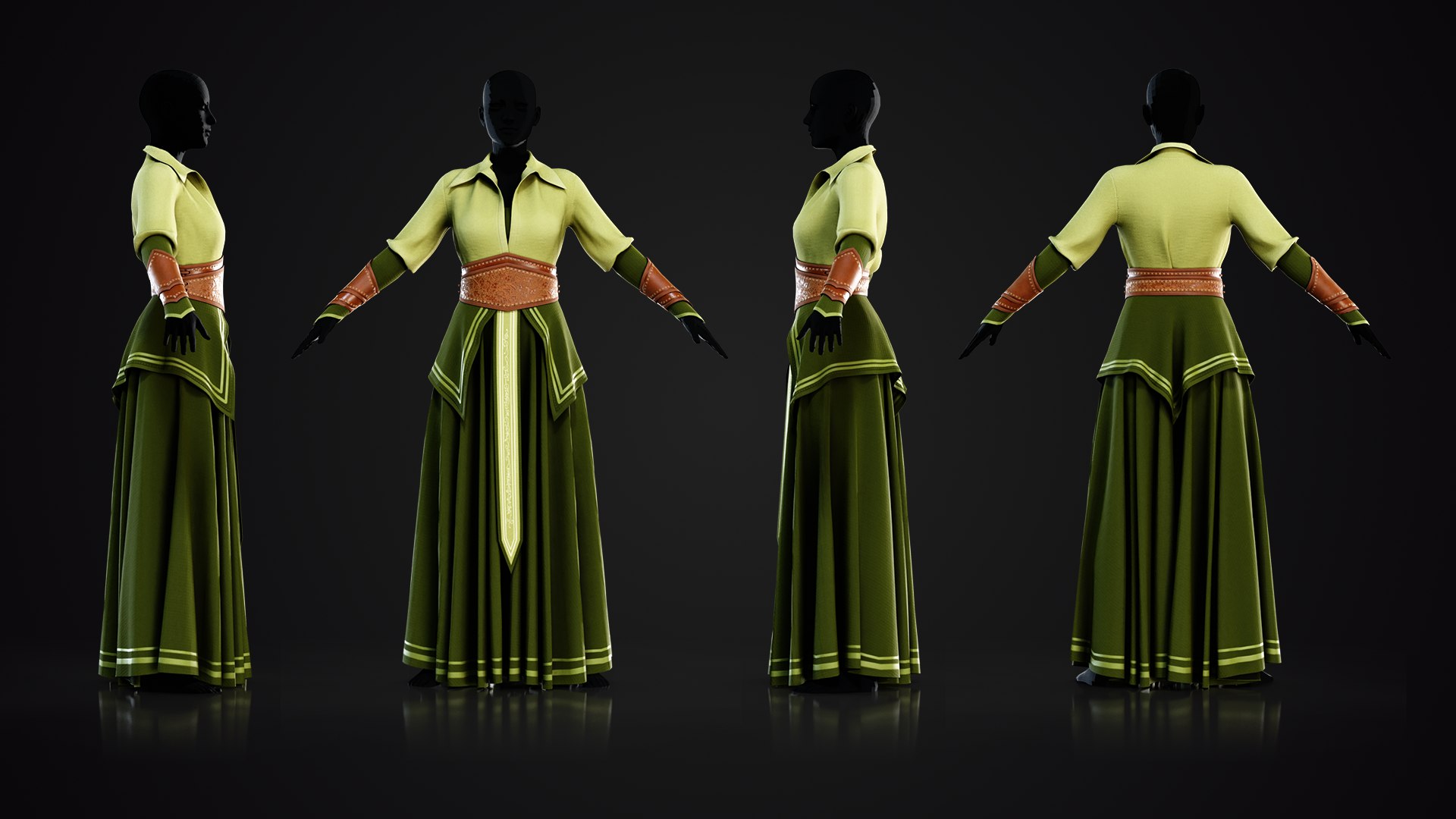 3D Medieval Women Outfit - Marvelous Designer Clo3D - High Low Poly ...