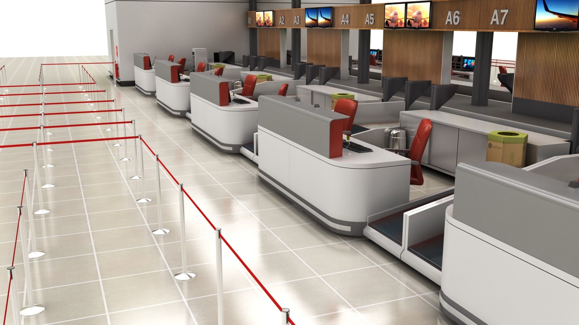 Airport check-in gates waiting 3D model - TurboSquid 1434223