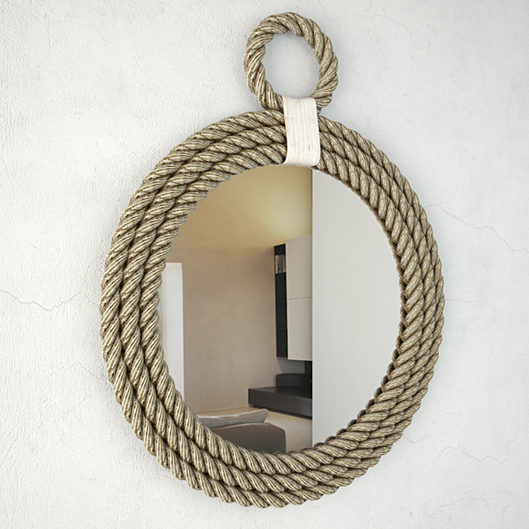 3D Whitewash Jute Rope Mirror Model - TurboSquid 1203118