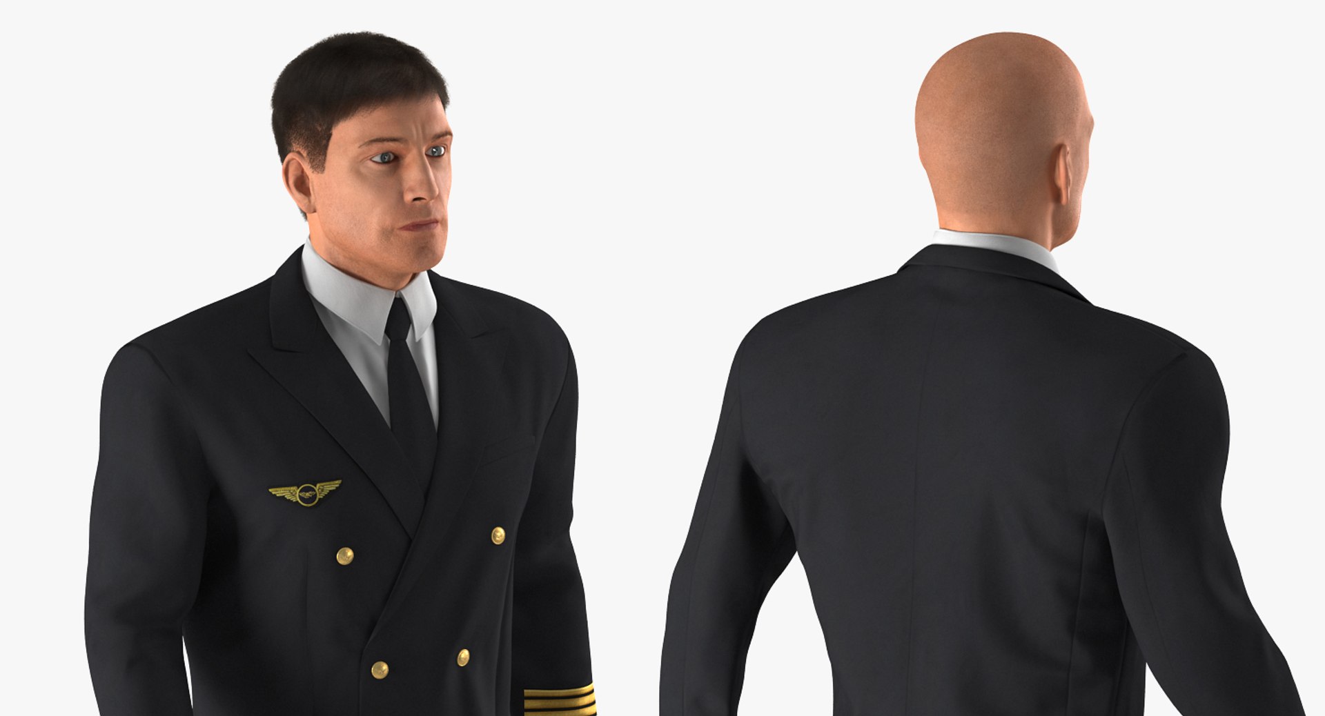 3d airline pilot hair rigged model