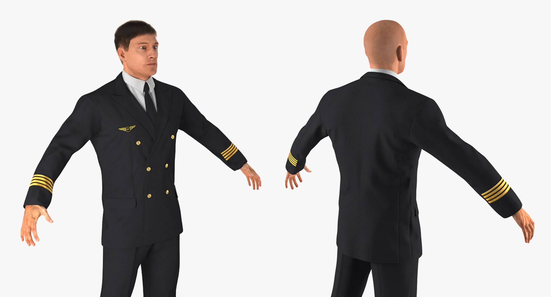 3d airline pilot hair rigged model