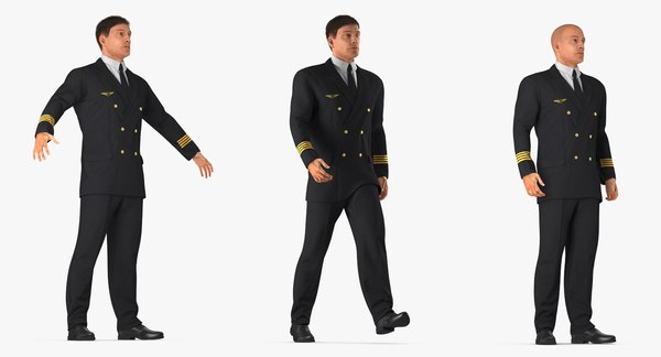 3d airline pilot hair rigged model